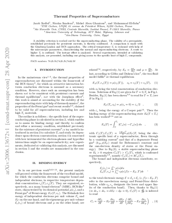 (PDF) Thermal Properties of Superconductors