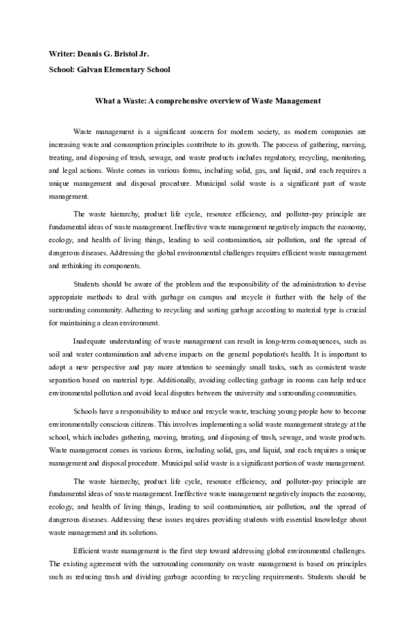 (DOC) What a Waste: A comprehensive overview of Waste Management