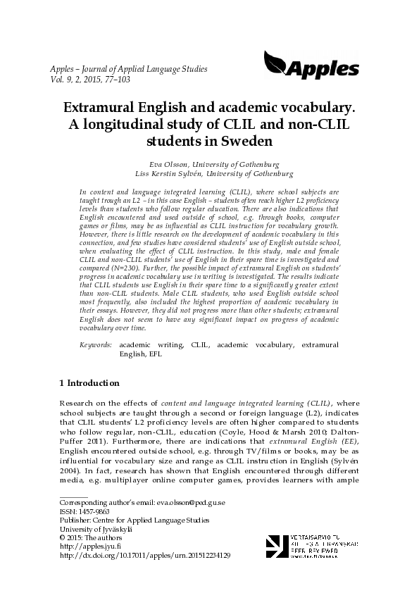 (PDF) Extramural English and academic vocabulary