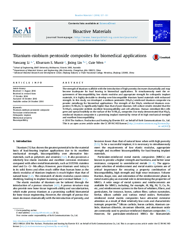 (PDF) Titanium-niobium pentoxide composites for biomedical applications