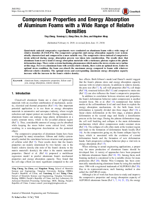 (PDF) Compressive Properties and Energy Absorption of Hollow Sphere ...