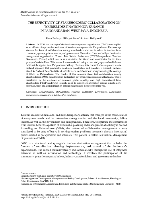 (PDF) The Effectivity of Stakeholders’ Collaboration on Tourism Destination Governance in ...