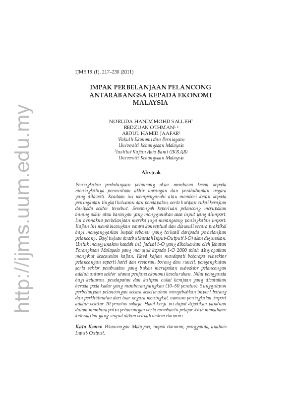 (PDF) Impak Perbelanjaan Pelancong Antarabangsa Kepada Ekonomi Malaysia ...
