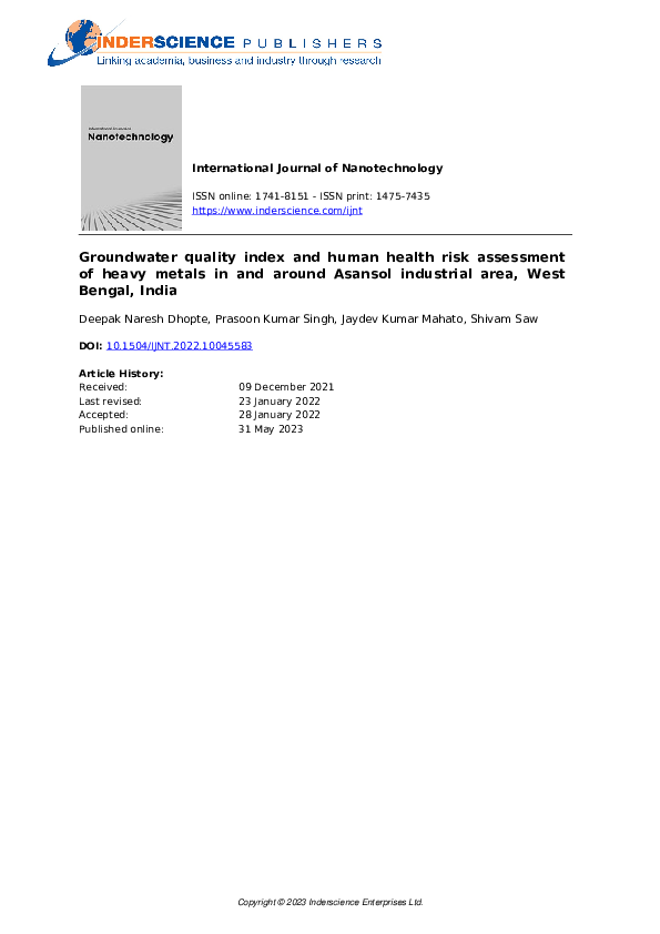 (PDF) Groundwater quality index and human health risk assessment of ...