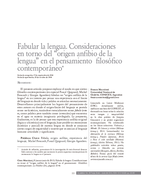 (PDF) Fabular la lengua. Consideraciones en torno al "origen anfibio de ...