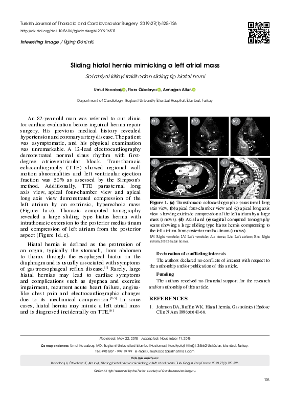 (PDF) Sliding hiatal hernia mimicking a left atrial mass | FLORA OZKALAYCİ - Academia.edu