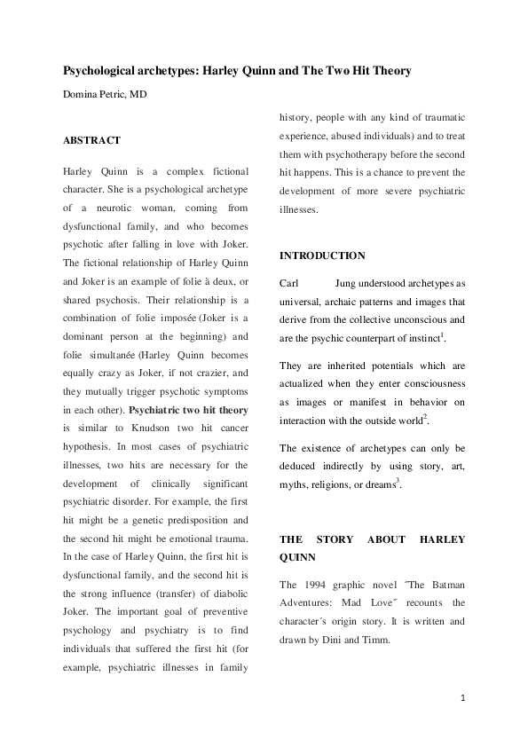 (PDF) Psychological archetypes: Harley Quinn and The Two Hit Theory