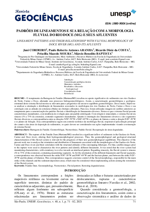 (PDF) Padrões De Lineamentos e Sua Relação Com a Morfologia Fluvial Do ...