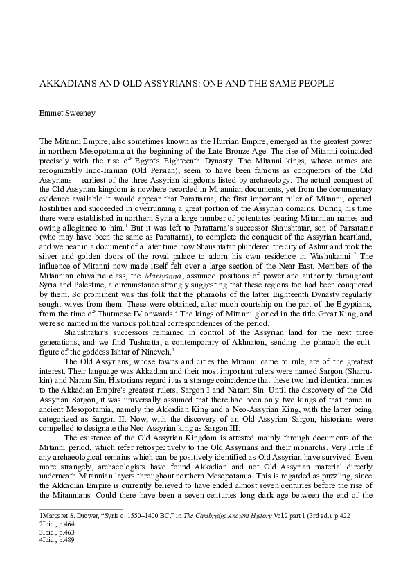 AKKADIANS AND OLD ASSYRIANS: ONE AND THE SAME PEOPLE