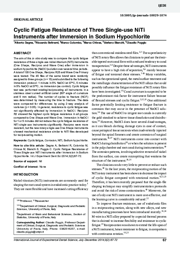(PDF) Cyclic Fatigue Resistance of Three Single-use NiTi Instruments ...