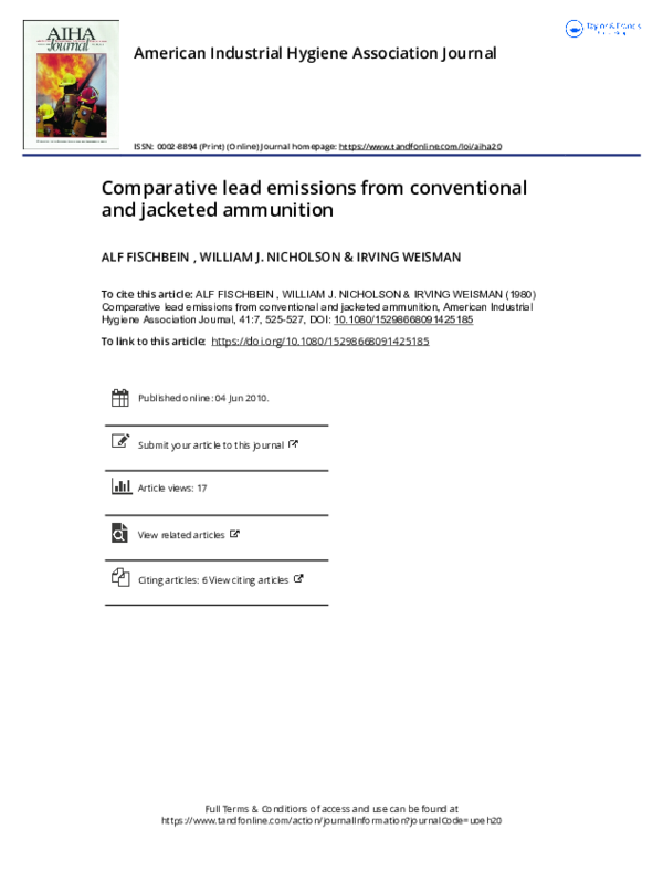(PDF) Comparative lead emissions from conventional and jacketed ammunition