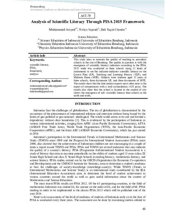 (PDF) Analysis of Scientific Literacy Through PISA 2015 Framework