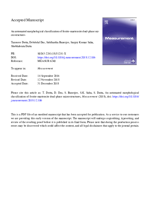 (PDF) An automated morphological classification of ferrite-martensite dual-phase microstructures