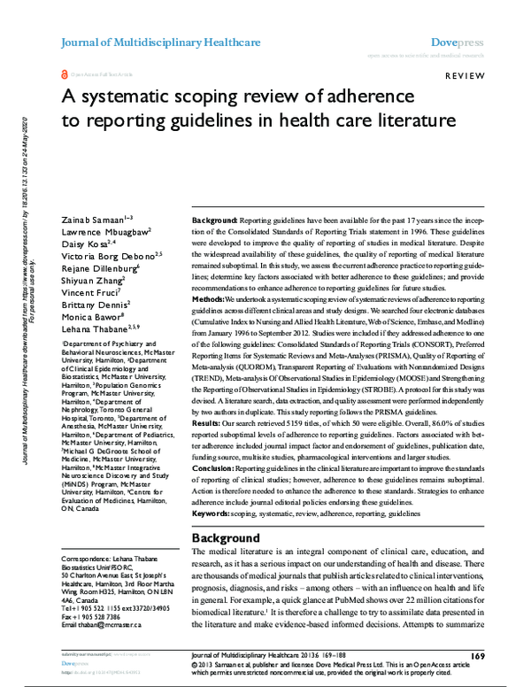 (PDF) A systematic scoping review of adherence to reporting guidelines ...