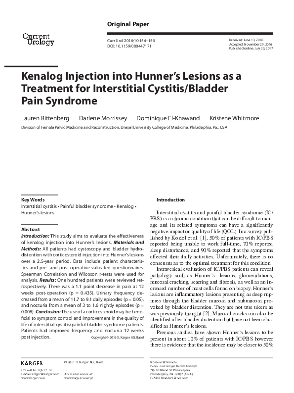 (PDF) Kenalog Injection into Hunner’s Lesions as a Treatment for ...