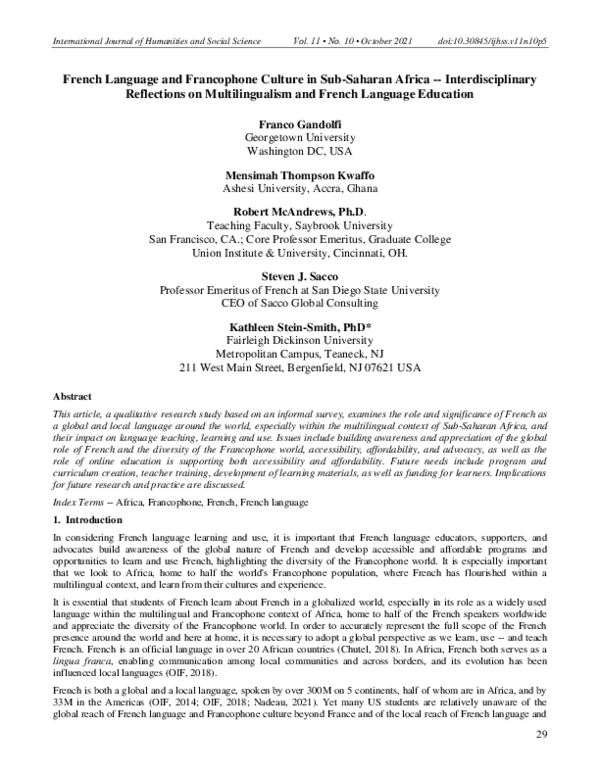 (PDF) French Language and Francophone Culture in Sub-Saharan Africa ...