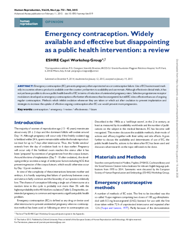(PDF) Emergency contraception. Widely available and effective but disappointing as a public ...