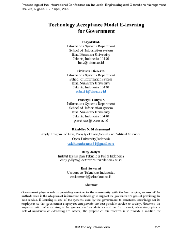 (PDF) Technology Acceptance Model E-learning for Government