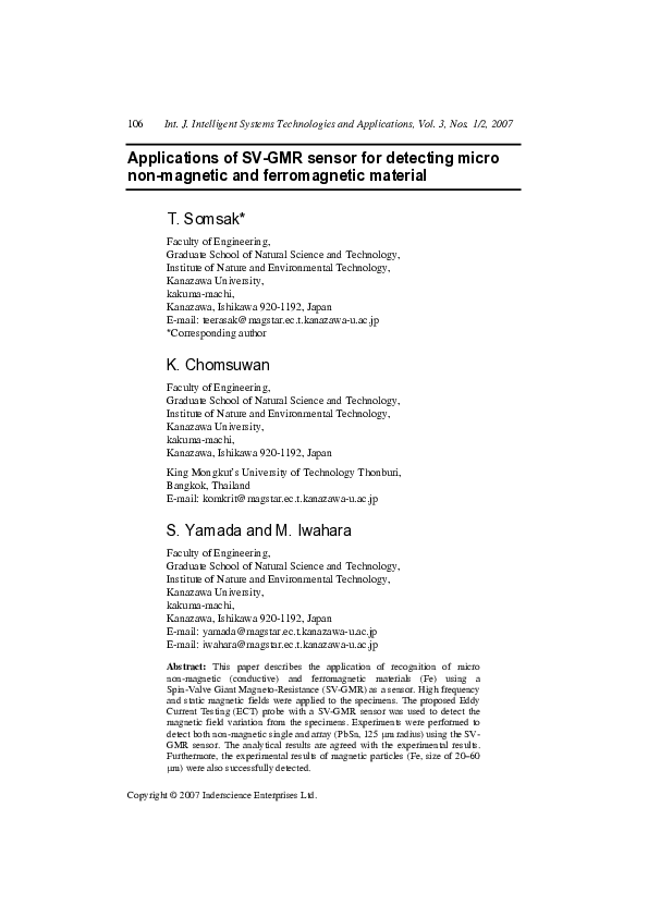 (PDF) Applications of SV-GMR sensor for detecting micro non-magnetic and ferromagnetic material