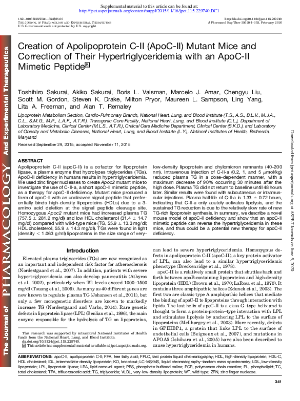 (PDF) Creation of Apolipoprotein C-II (ApoC-II) Mutant Mice and ...