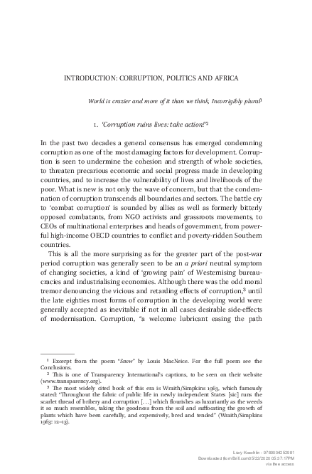 (PDF) Introduction Corruption, Politics and Africa