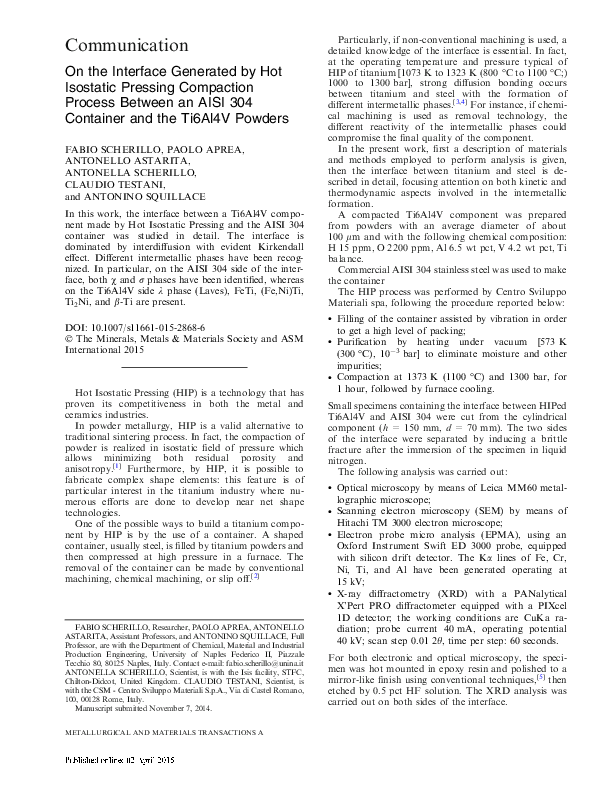 (PDF) On the Interface Generated by Hot Isostatic Pressing Compaction ...