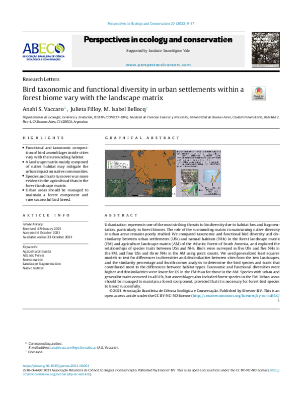 (PDF) Bird taxonomic and functional diversity in urban settlements ...