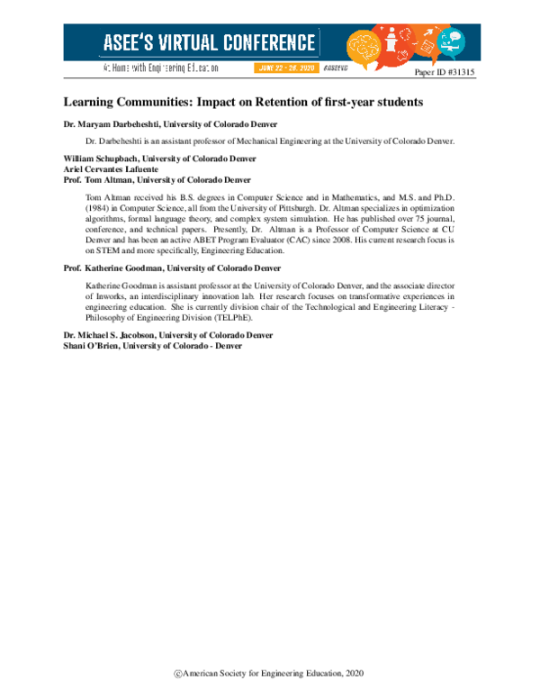 (PDF) Learning Communities: Impact on Retention of First-year Students