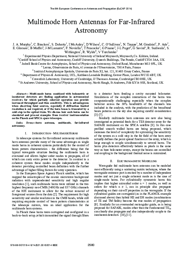 (PDF) Multimode horn antennas for far-infrared astronomy | colm bracken ...