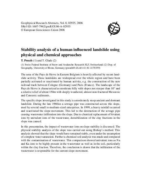 (PDF) Stability analysis of a human influenced landslide using physical and chemical approaches