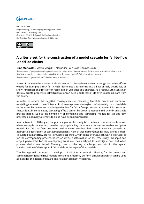 (PDF) A criteria-set for the construction of a model cascade for fall-to-flow landslide chains
