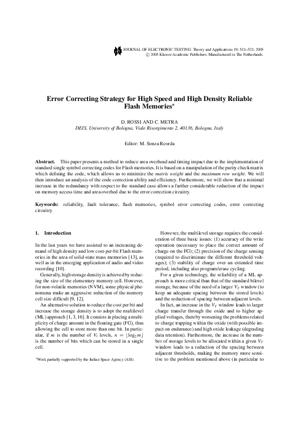 (PDF) Error Correcting Strategy for High Speed and High Density Reliable Flash Memories