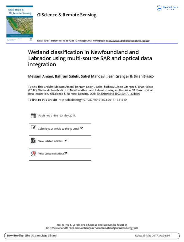 (PDF) Wetland classification in Newfoundland and Labrador using multi-source SAR and optical ...