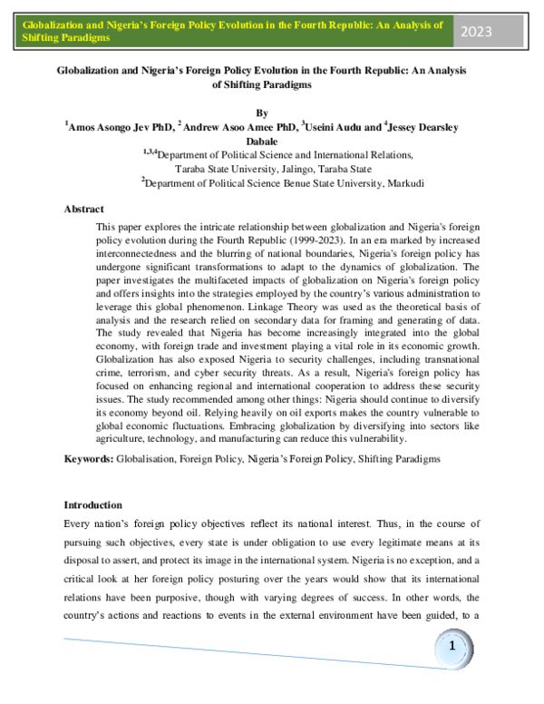 (PDF) Globalization and Nigeria's Foreign Policy Evolution in the ...