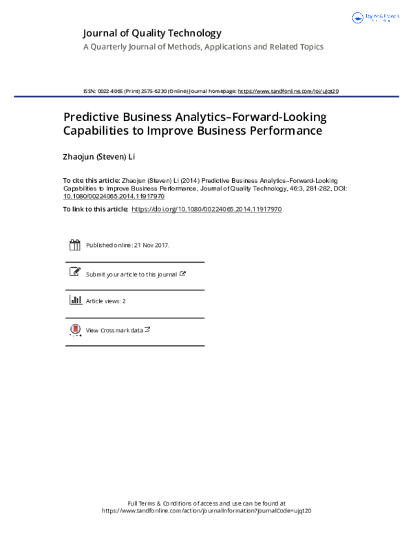 (PDF) Predictive Business Analytics: Forward Looking Capabilities to Improve Business Performance
