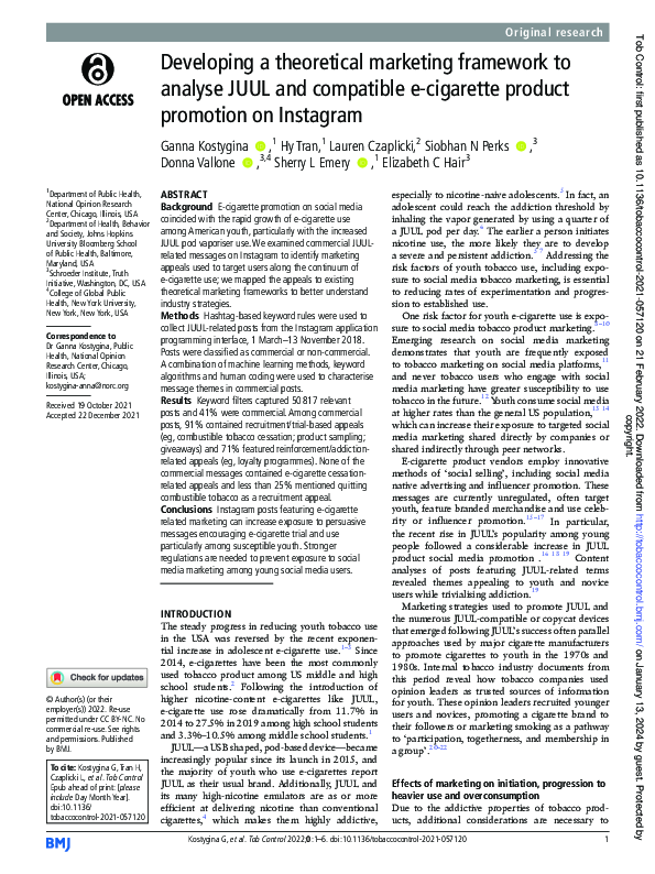 (PDF) Developing a theoretical marketing framework to analyse JUUL and ...