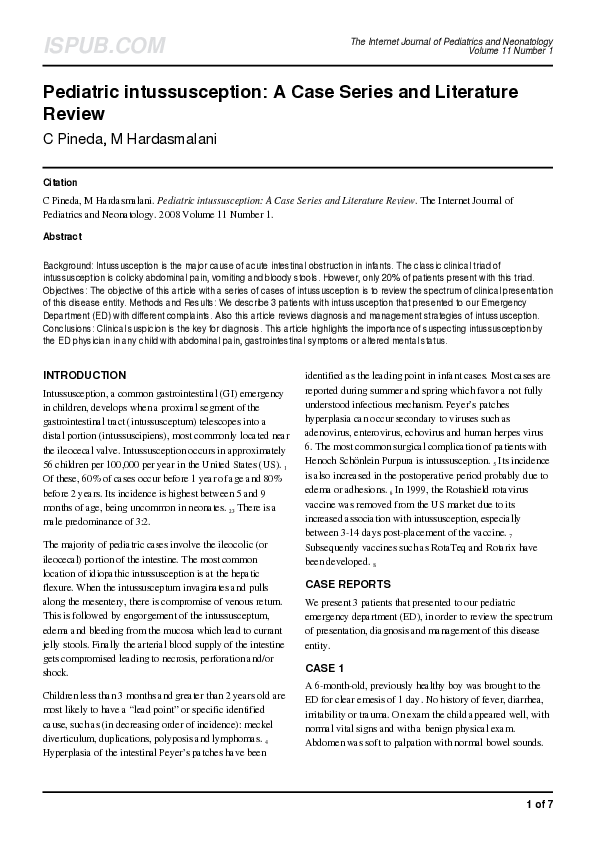 (PDF) Pediatric intussusception: A Case Series and Literature Review