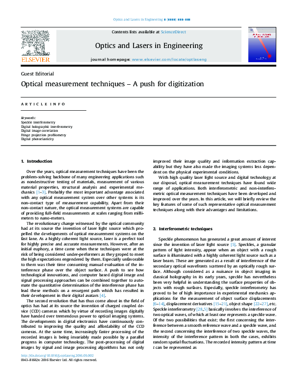 (PDF) Optical measurement techniques – A push for digitization