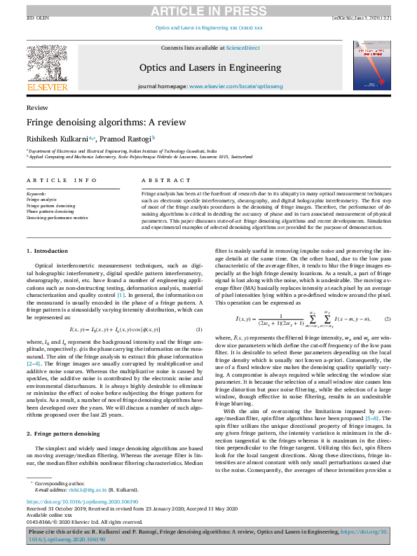 (PDF) Fringe denoising algorithms: A review