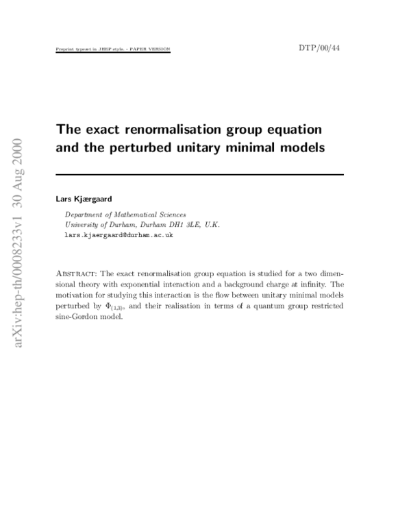 (PDF) The exact renormalisation group equation and the perturbed ...