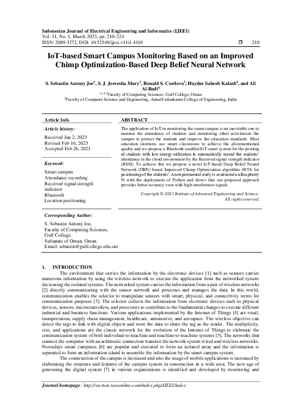 Pdf Iot Based Smart Campus Monitoring Based On An Improved Chimp Optimization Based Deep
