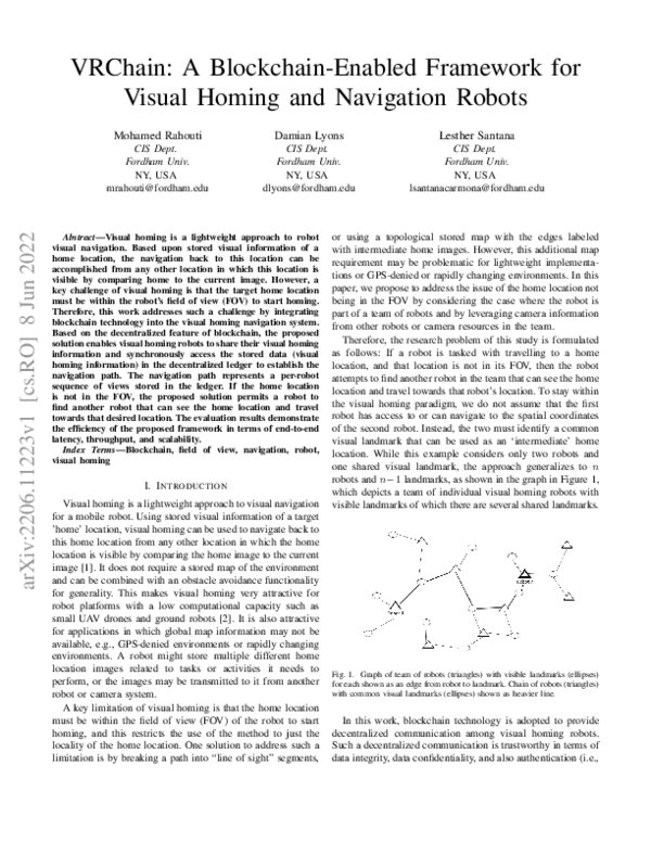 (PDF) Blockchain-Enabled Visual Homing for Navigation Robots