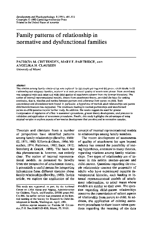 (PDF) Family patterns of relationship in normative and dysfunctional ...