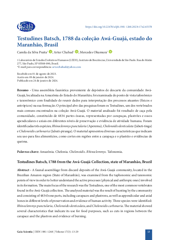 (PDF) Testudines Batsch, 1788 da coleção Awá-Guajá, estado do Maranhão ...