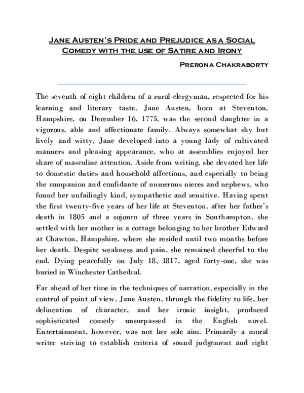 (PDF) Jane Austen’s Pride and Prejudice as a Social Comedy with the use ...