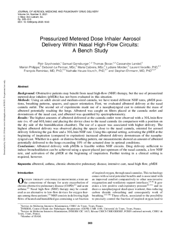 (PDF) Pressurized Metered Dose Inhaler Aerosol Delivery Within Nasal ...