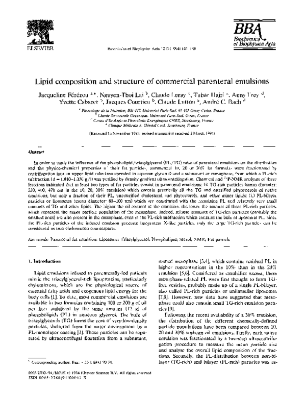 (PDF) Lipid composition and structure of commercial parenteral emulsions