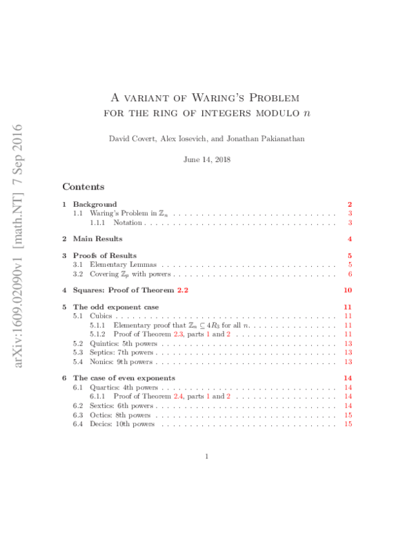 (PDF) A variant of Waring's Problem for the ring of integers modulo n