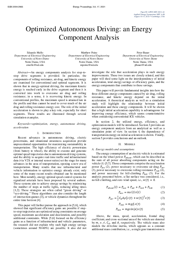 (PDF) Optimized Autonomous Driving: an Energy Component Analysis