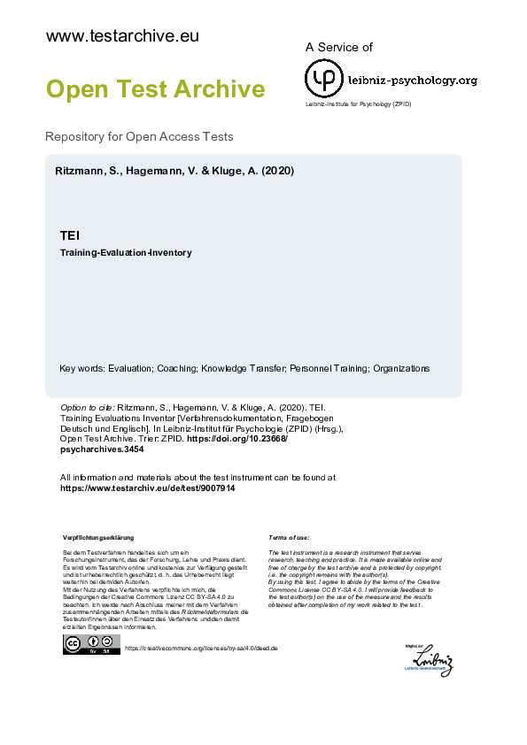 (PDF) TEI. Training Evaluations Inventar